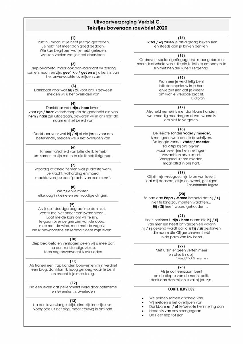 Tekst rouwbrief